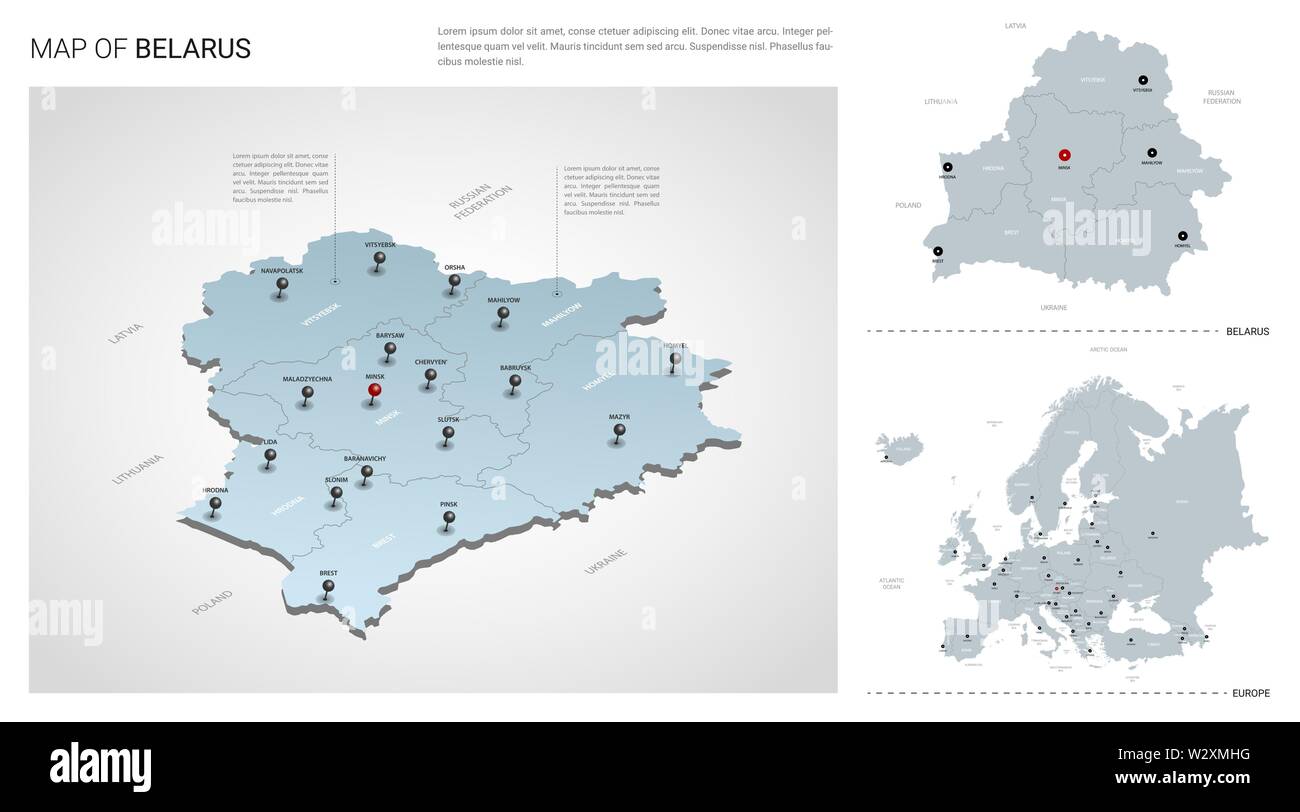 Vector set of Belarus country. Isometric 3d map, Belarus map, Europe ...