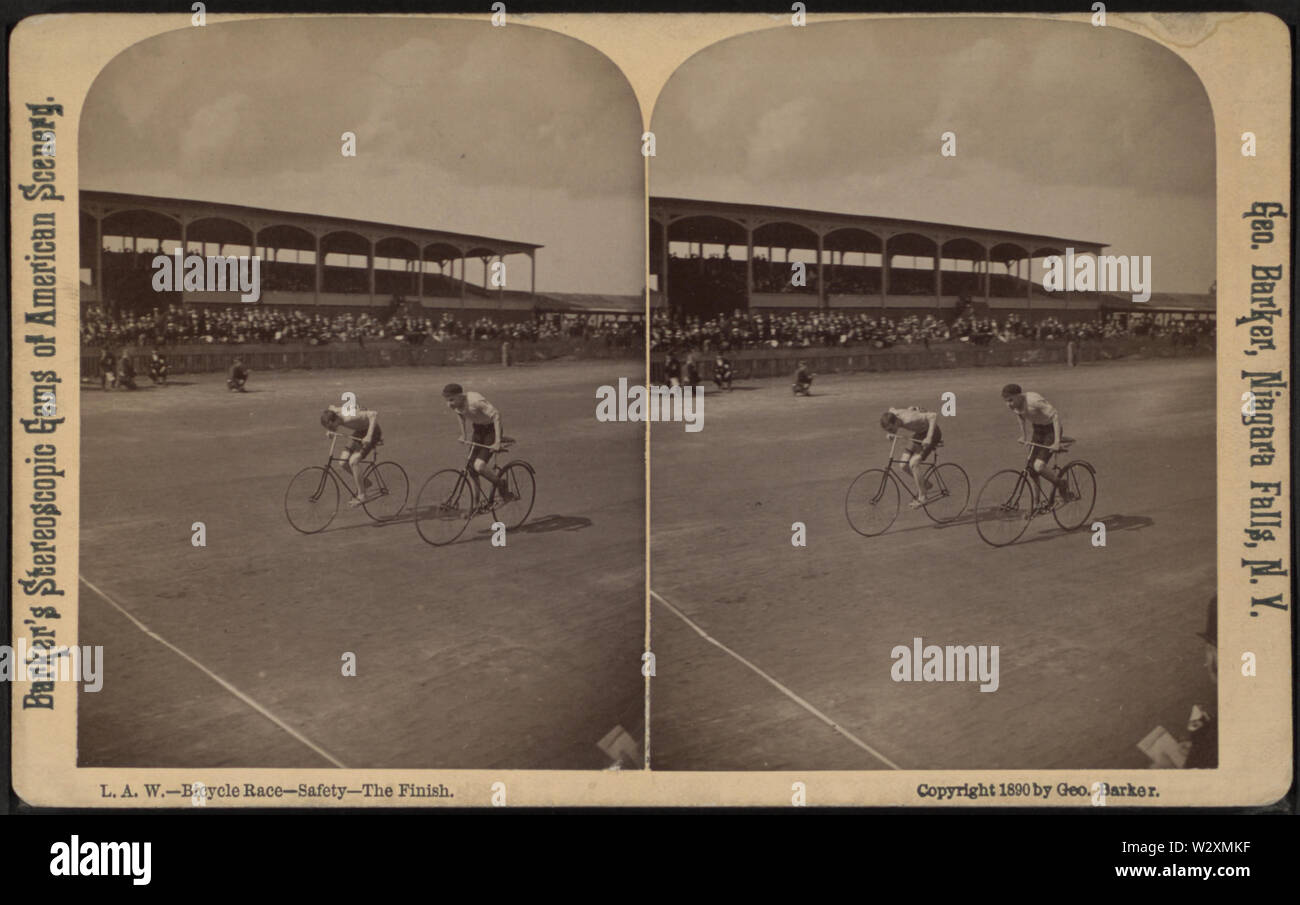 L A W, bicycle race, safety, the finish, by Barker, George, 1844-1894 ...