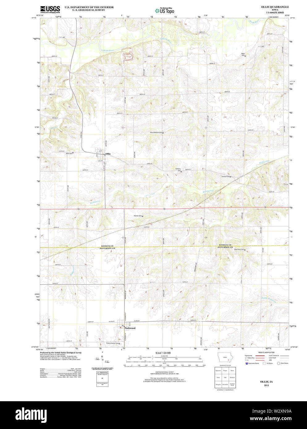 USGS TOPO Maps Iowa IA Ollie 20130402 TM Restoration Stock Photo - Alamy