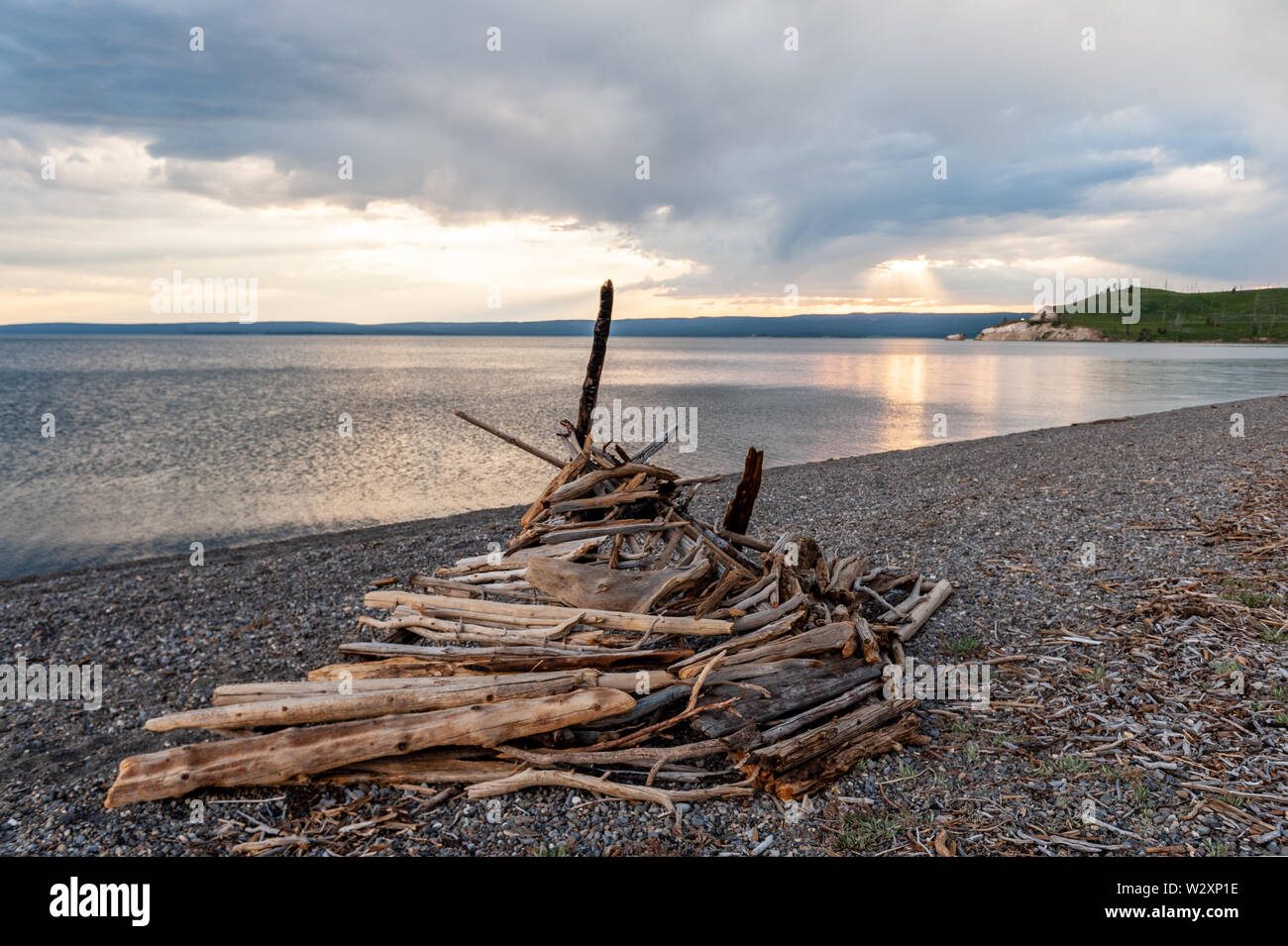 Impression of a wooden Tipi on the shores of Lake Yellowstone, around ...