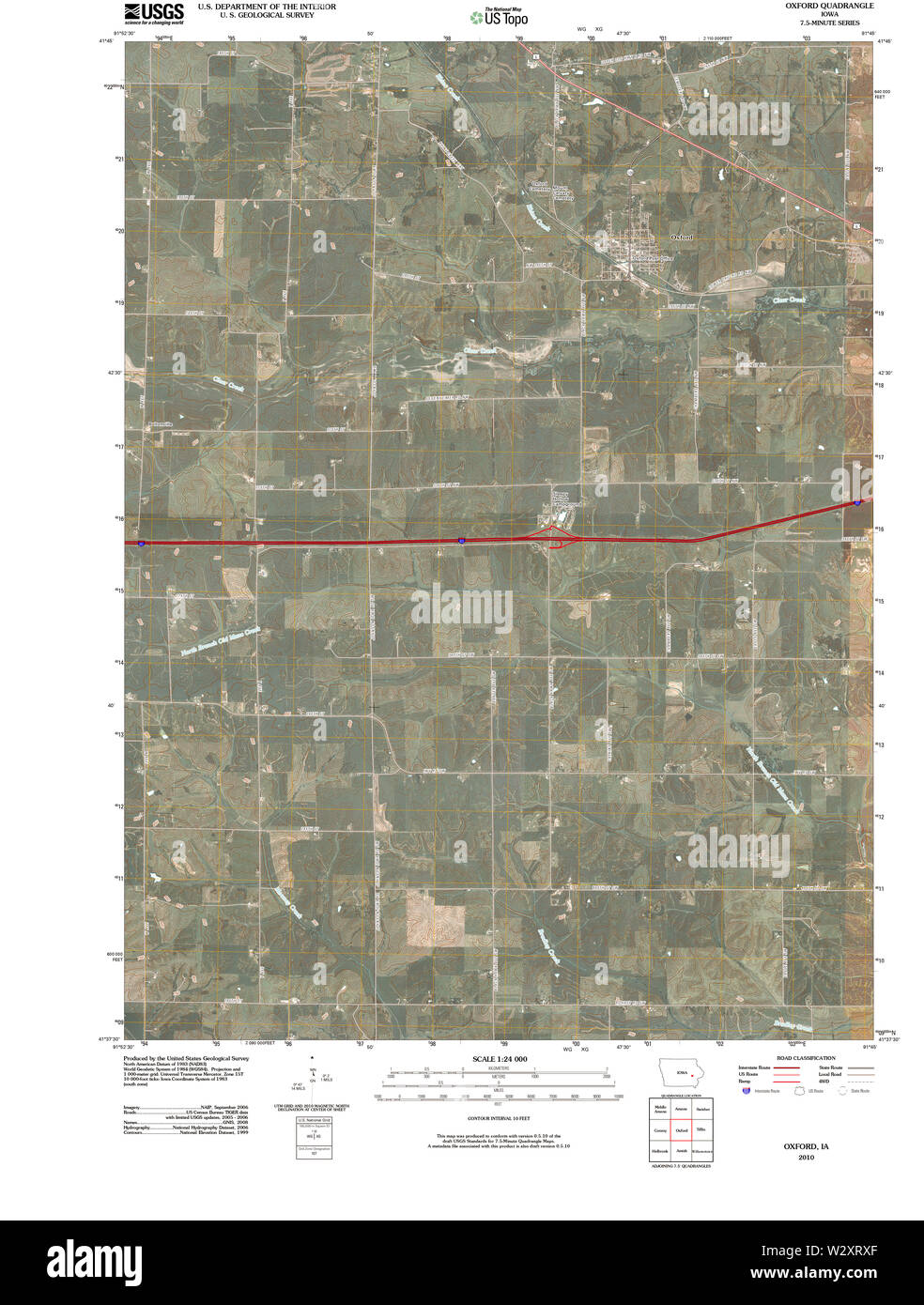 USGS TOPO Maps Iowa IA Oxford 20100422 TM Restoration Stock Photo - Alamy