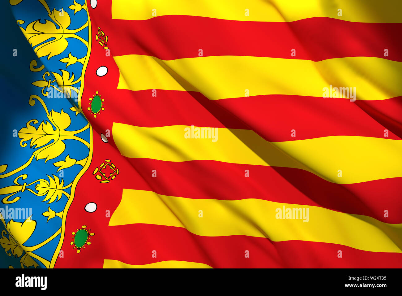 3d rendering of a Valencia Spanish Community flag Stock Photo - Alamy