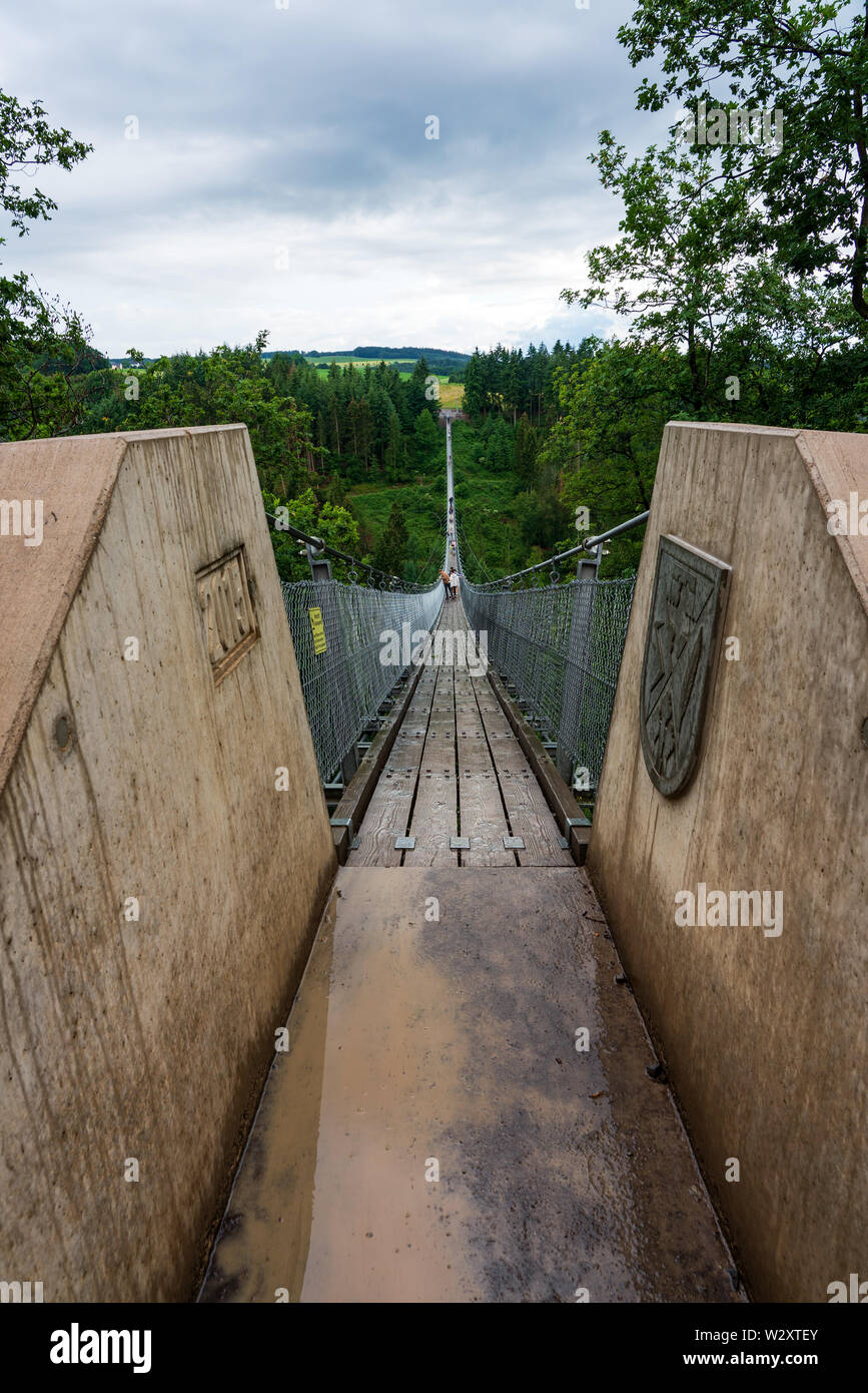 View of a suspension bridge in Germany, Geierlay Stock Photo - Alamy