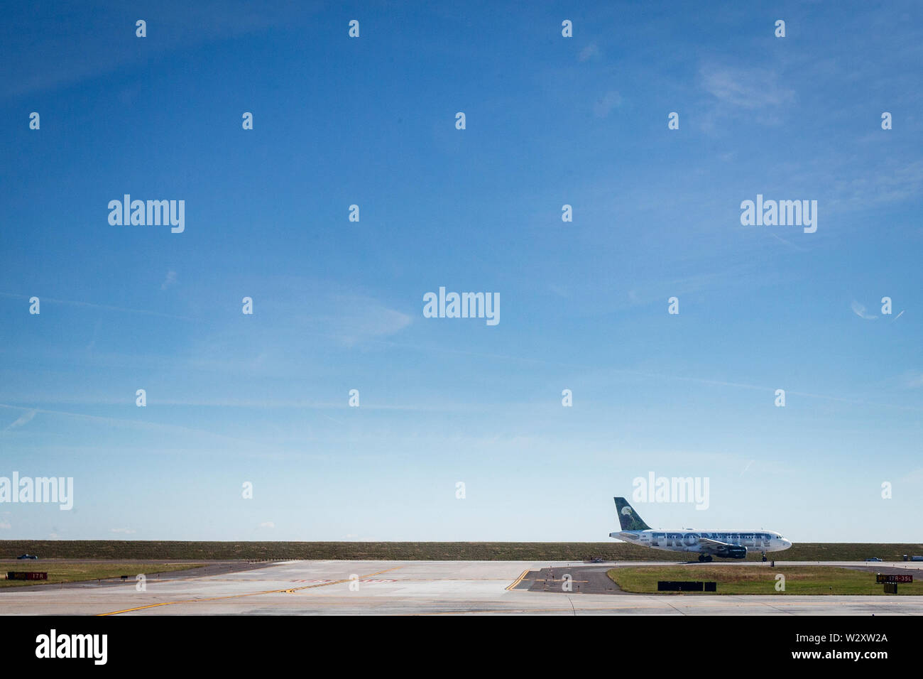 A Frontier Airbus plane on the tarmac at the Denver International ...