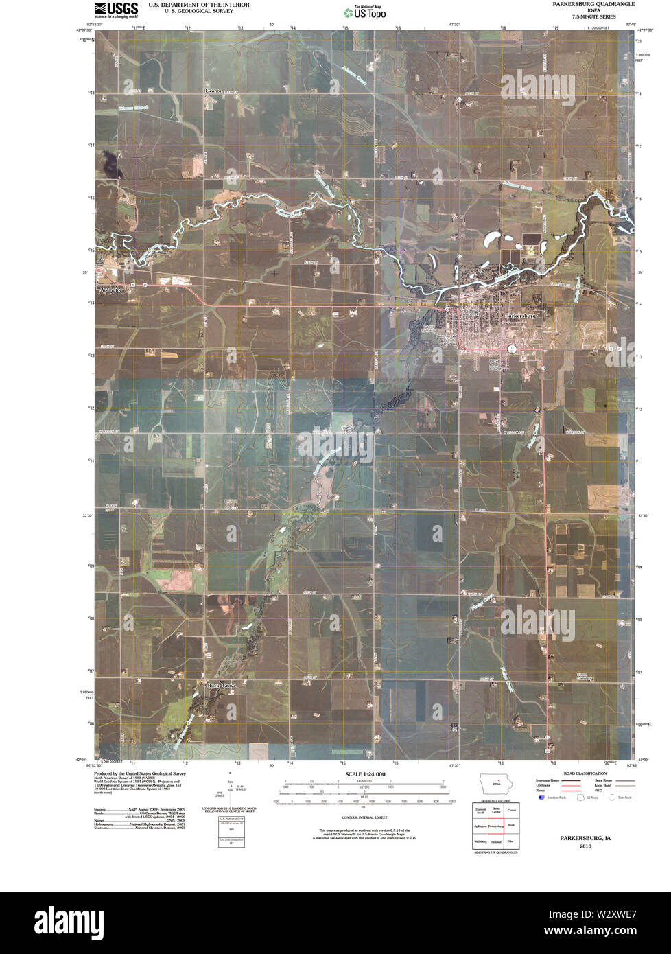 USGS TOPO Maps Iowa IA Parkersburg 20100517 TM Restoration Stock Photo ...