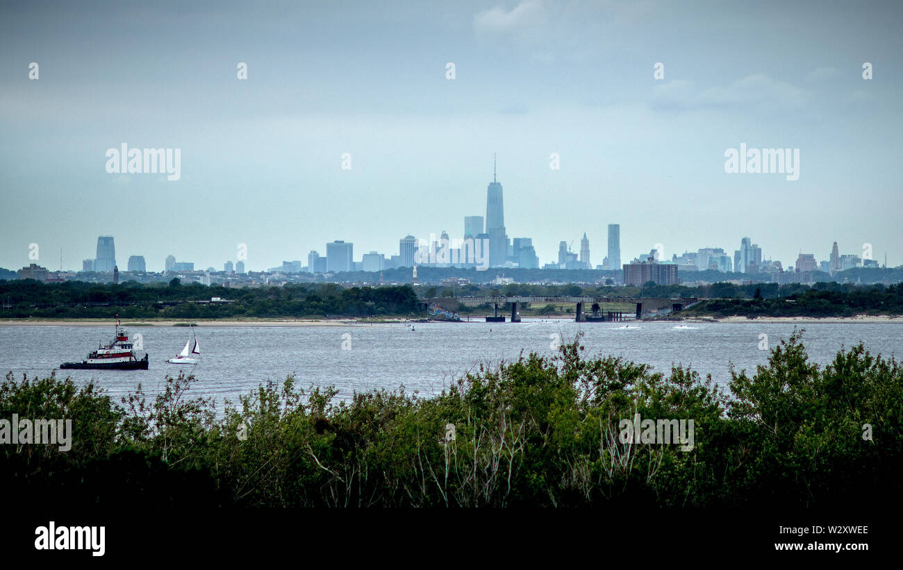 The Manhattan Skyline seen from the Fort Tilden area on the Rockaways ...