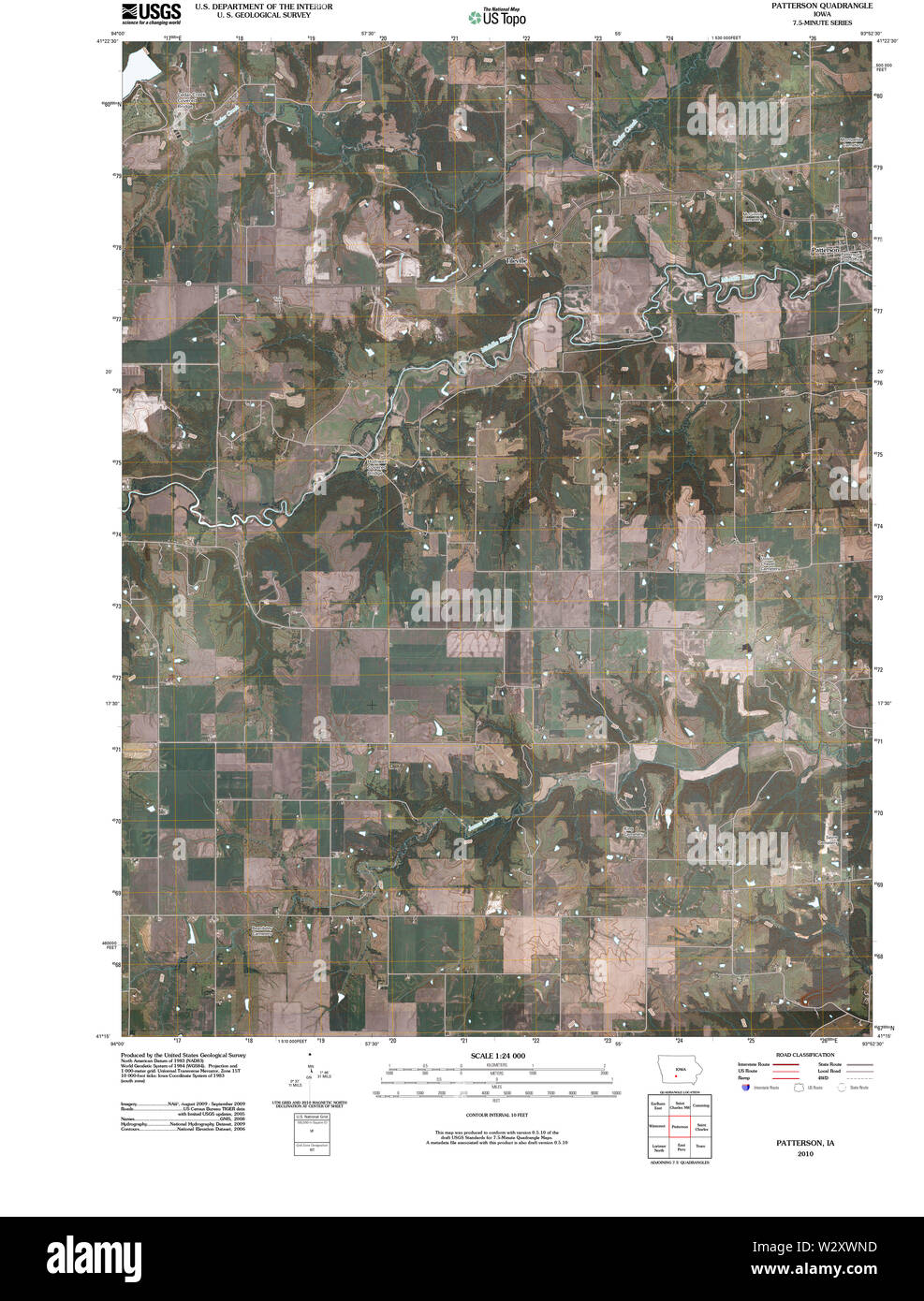 USGS TOPO Maps Iowa IA Patterson 20100513 TM Restoration Stock Photo ...