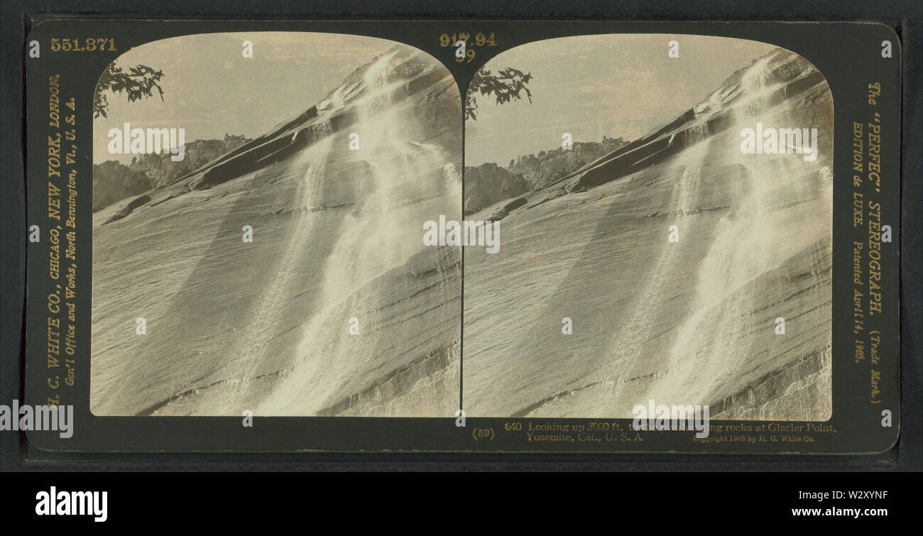 Looking up 3000 ft to the overhanging rocks at Glacier Point, Yosemite ...