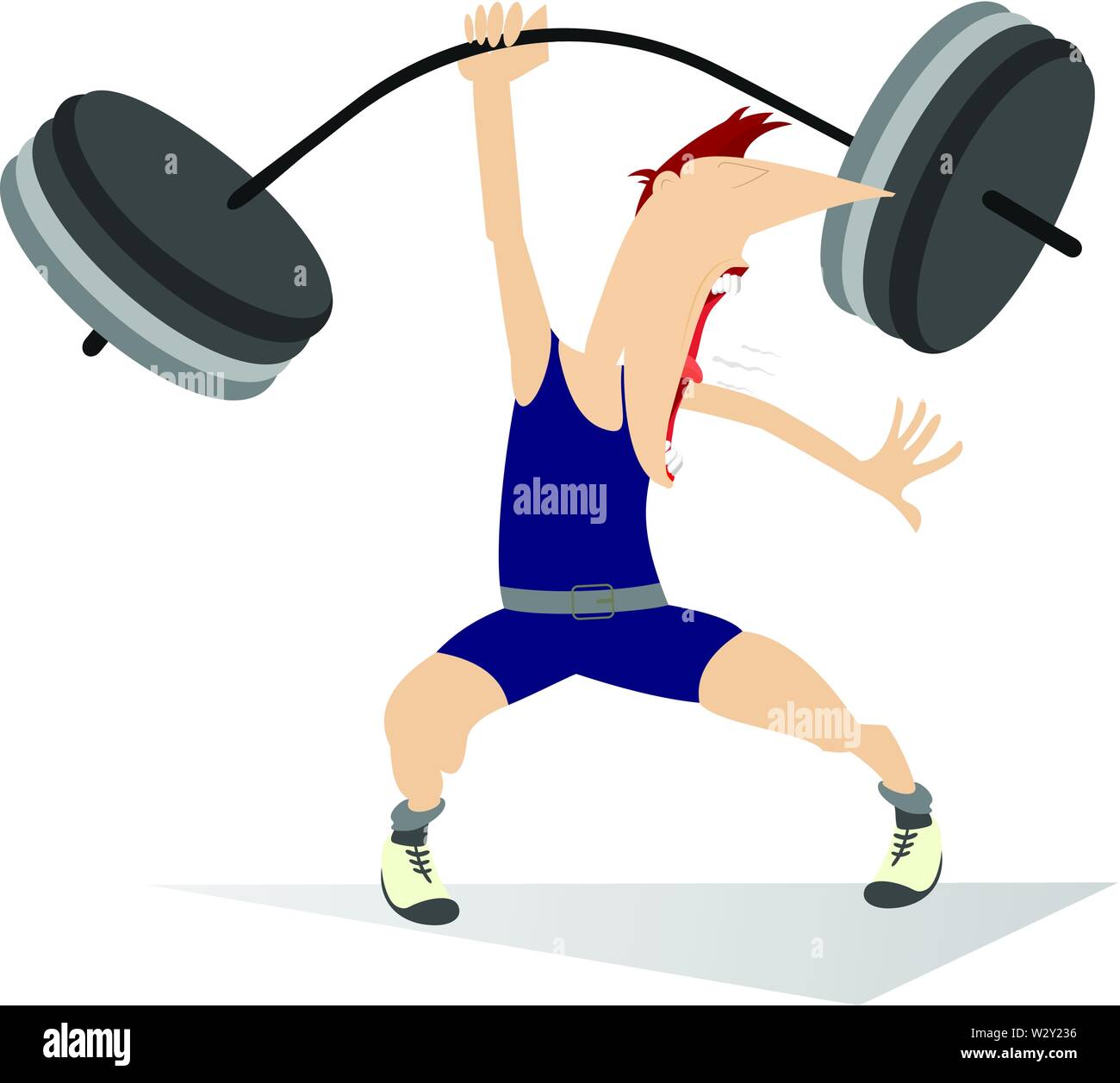 Weightlifter. Cartoon man lifting a heavy weight by one hand Stock ...