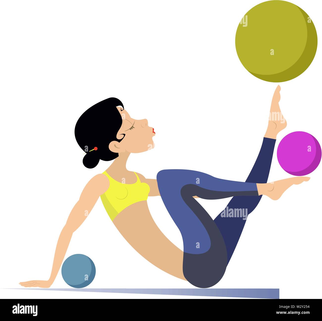 Woman with lithe figure does exercises with the balls vector ...