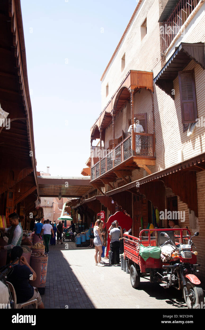 Souk Bazaar Architecture in Jewish Quarter of Marrakech, Morocco Stock ...
