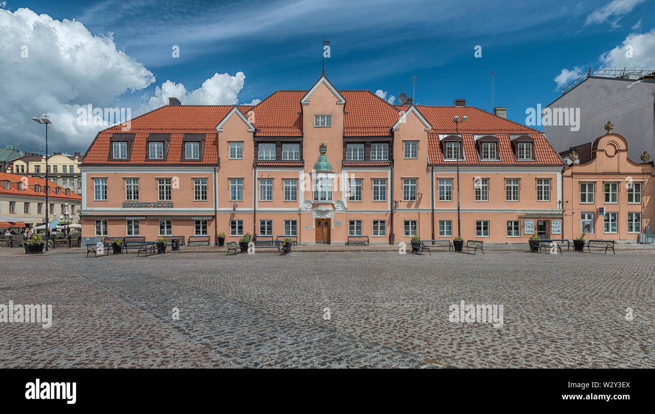 KARLSKRONA, SWEDEN - JULY 03, 2019: A building on the main town square ...