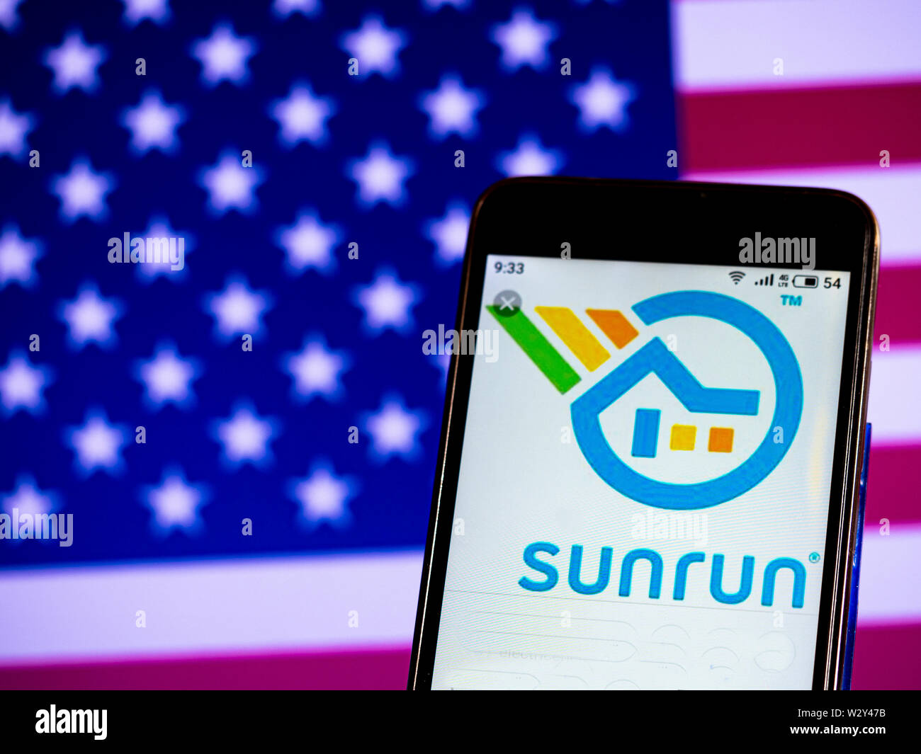 In this photo illustration the Sunrun Inc. logo is seen displayed on a ...