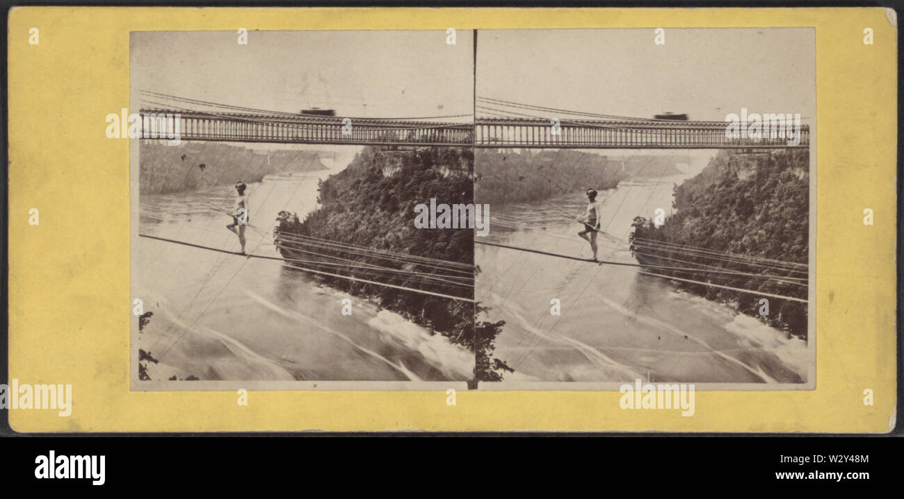 Man crossing over the river on a cable wire, Niagara Falls, by Samuel ...