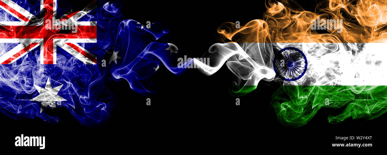 Australia vs India, Indian smoky mystic flags placed side by side ...