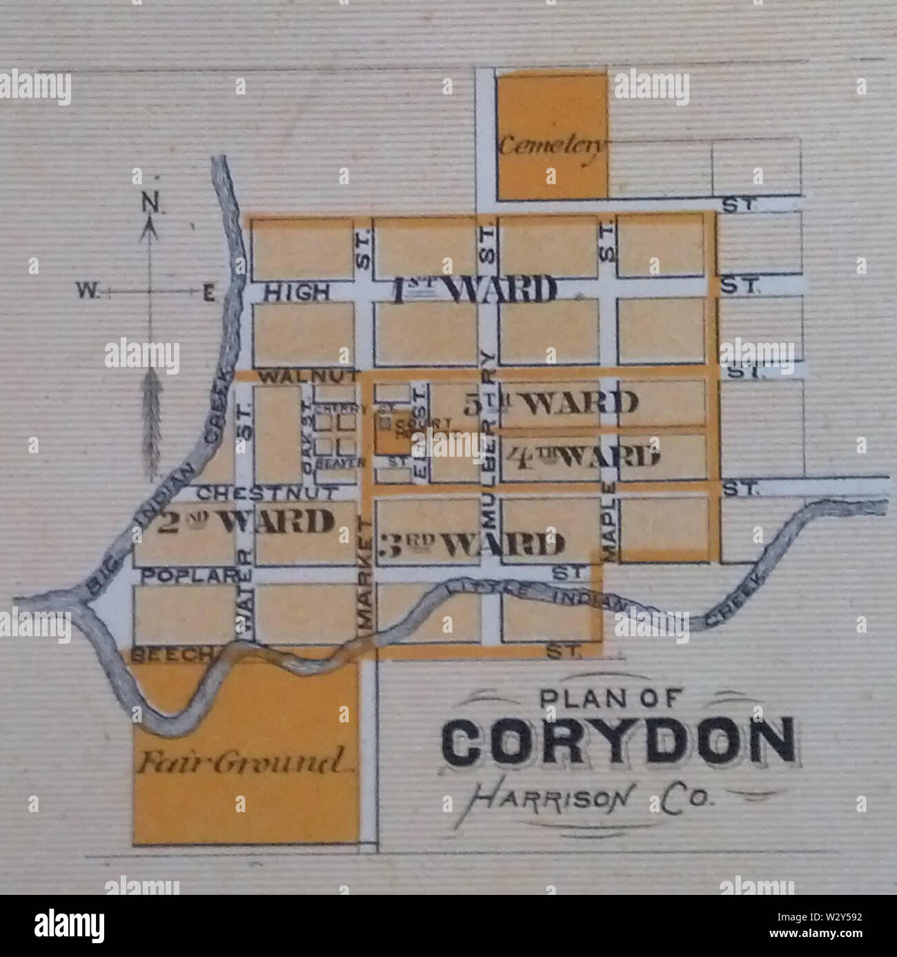 Map of Corydon, Indiana from 1876 atlas Stock Photo - Alamy