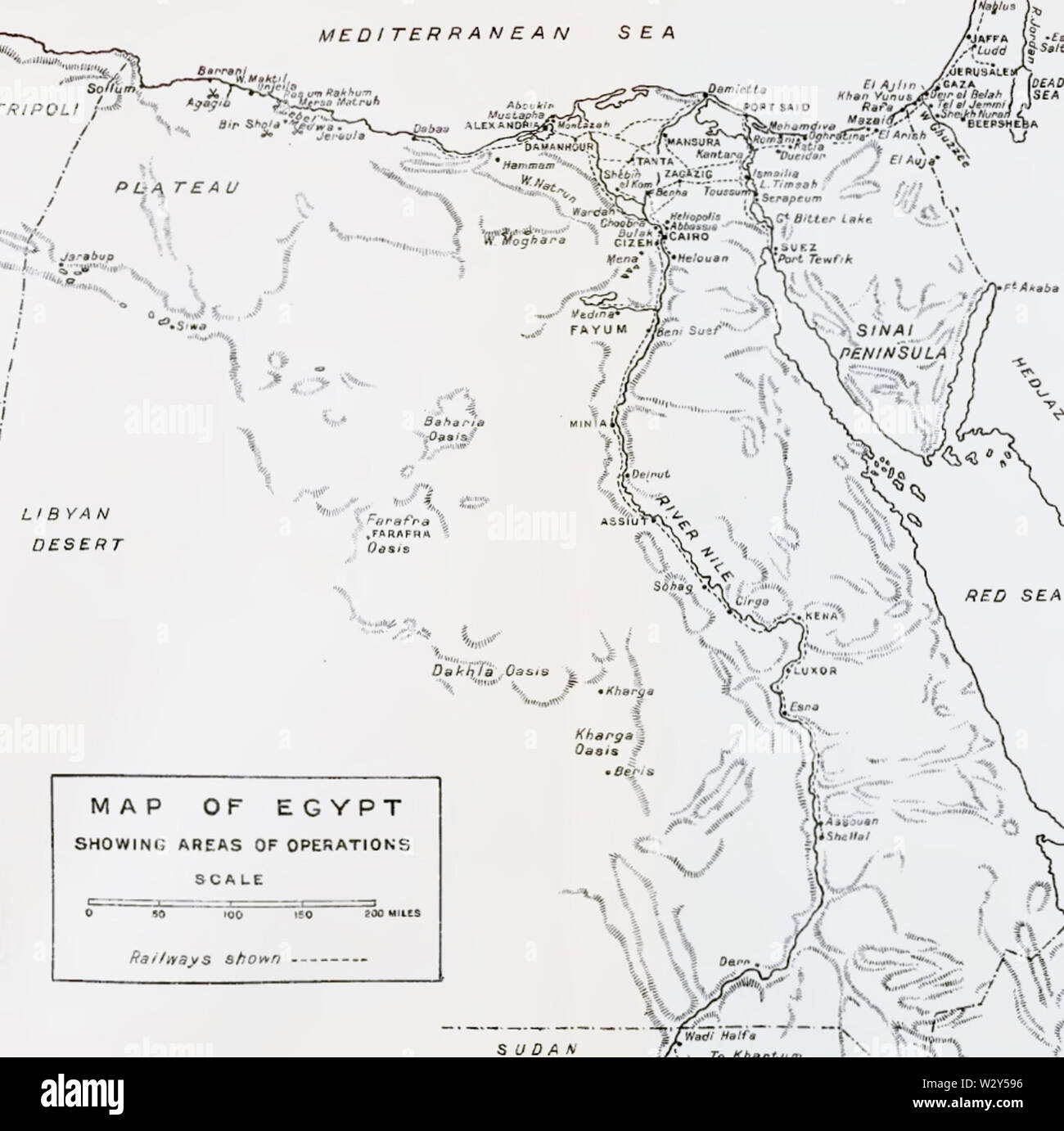 Map of Egypt showing area of operations 1914-1918 Stock Photo - Alamy