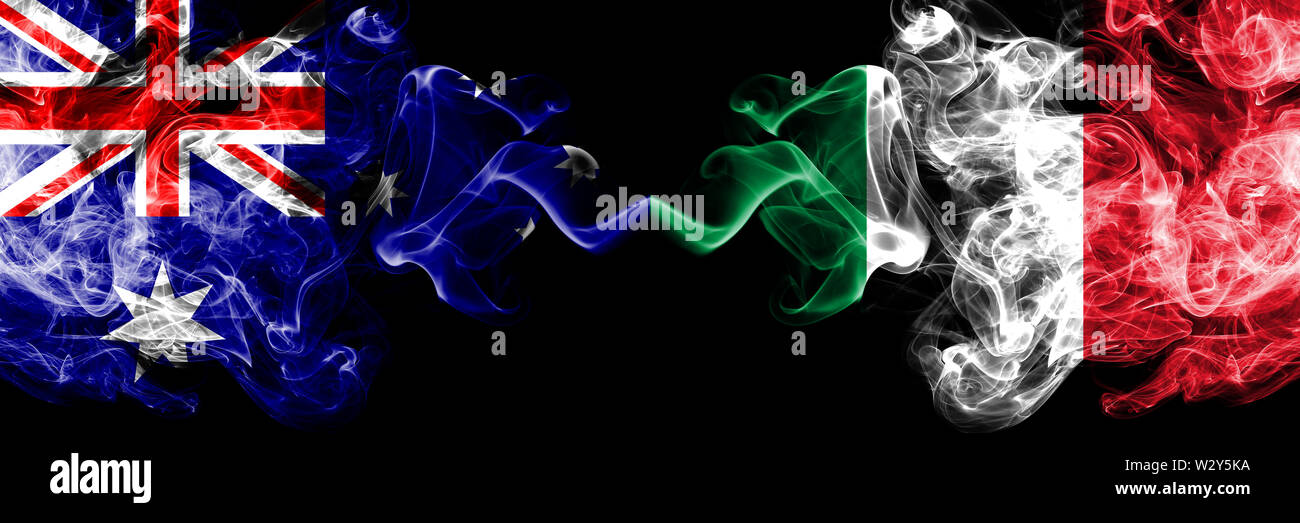 Australia vs Italy, Italian smoky mystic flags placed side by side ...