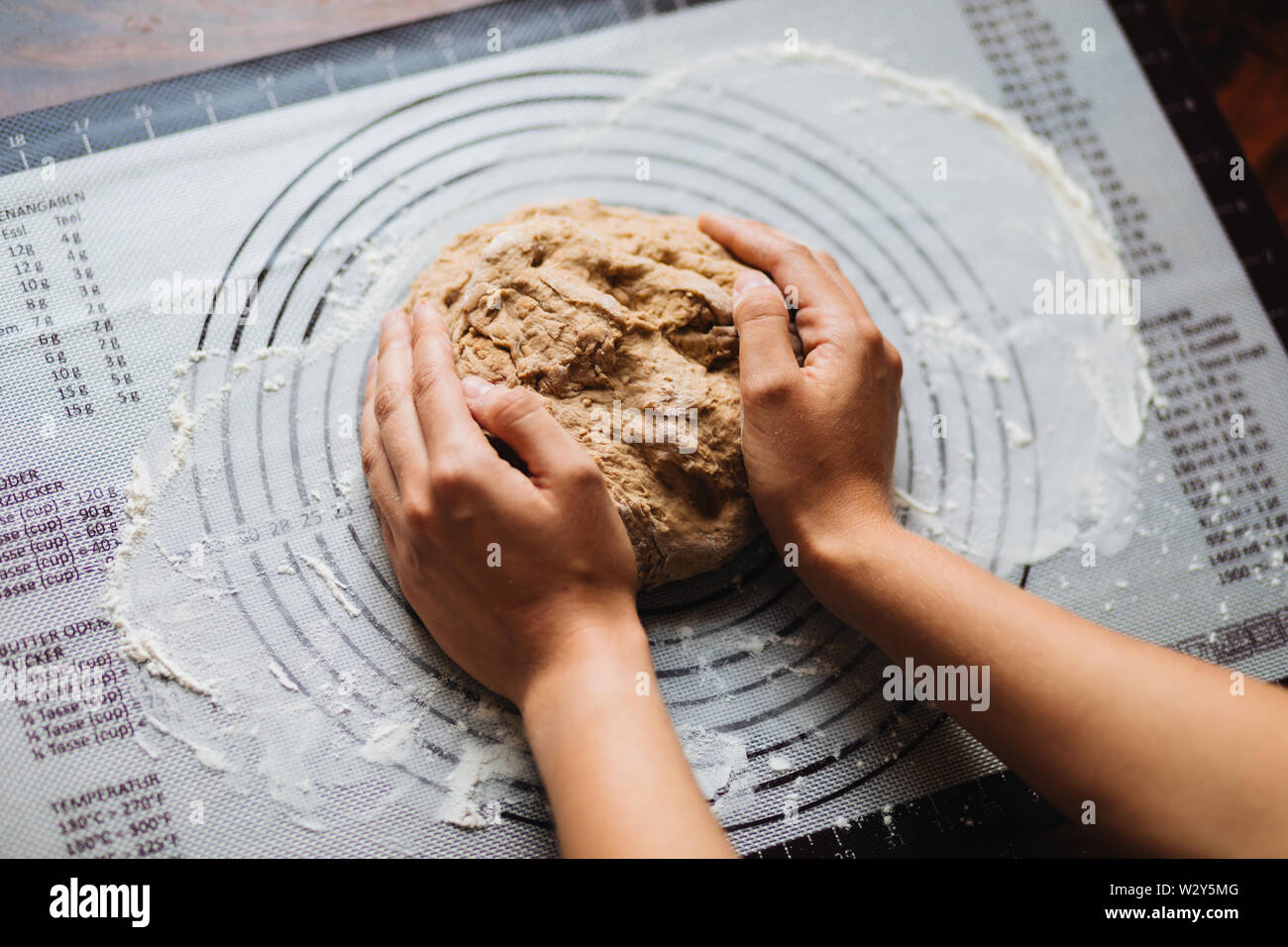 Making dough by female hands. Homemade. Preparation of bread Stock ...