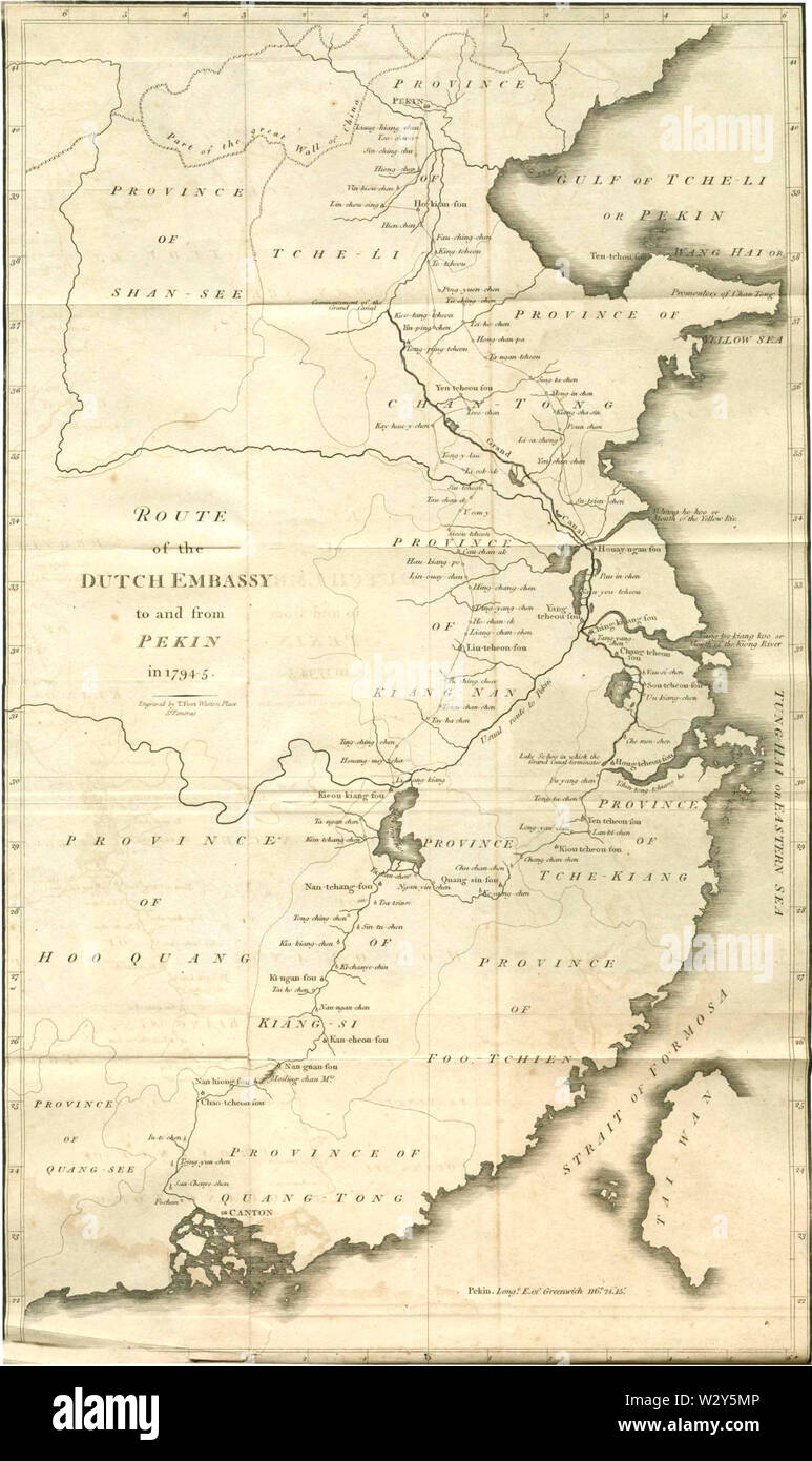 Map of the route of the Embassy of the VOC to the Court of the Emperor ...