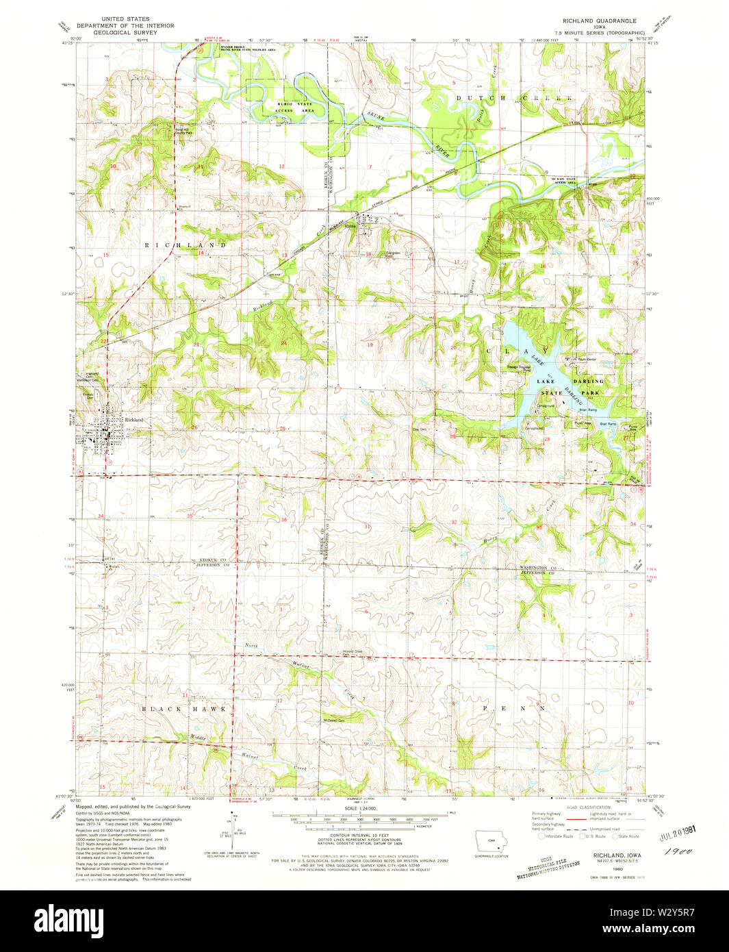 USGS TOPO Maps Iowa IA Richland 175421 1980 24000 Restoration Stock ...