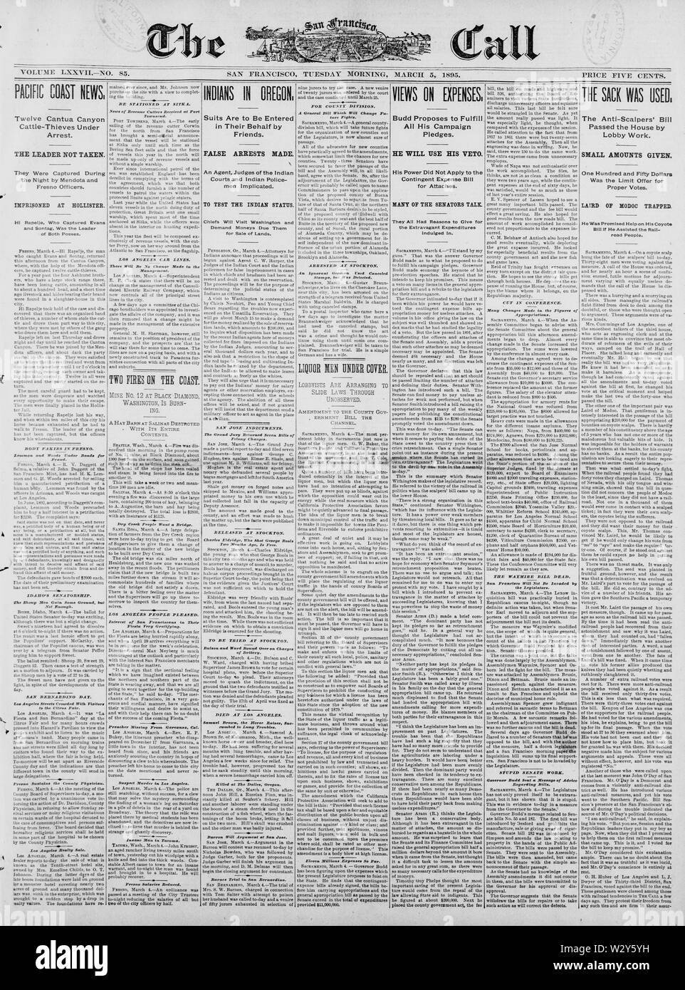 March 5 1895 San Francisco Call newspaper Stock Photo - Alamy