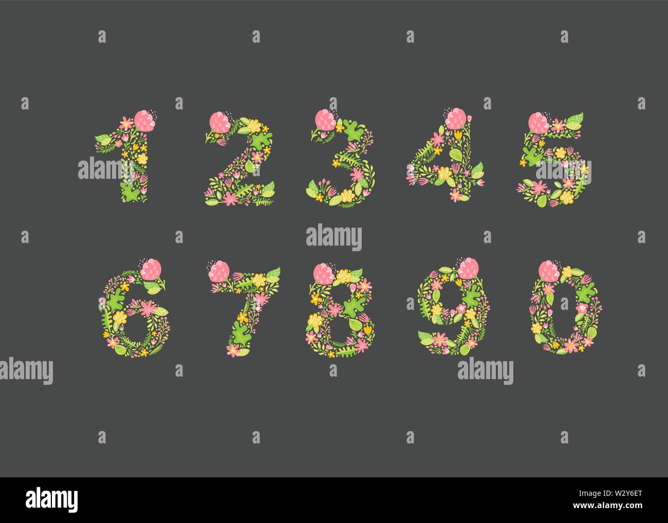 Vector Hand Drawn floral numbers monograms or logo. Uppercase numbers ...