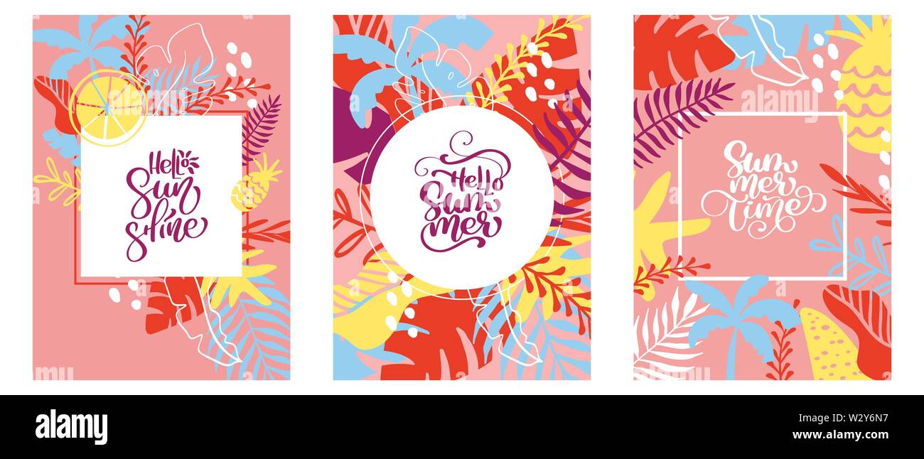 Three greeting cards with Text Hello Sunshine, Hello Summer and Summer ...