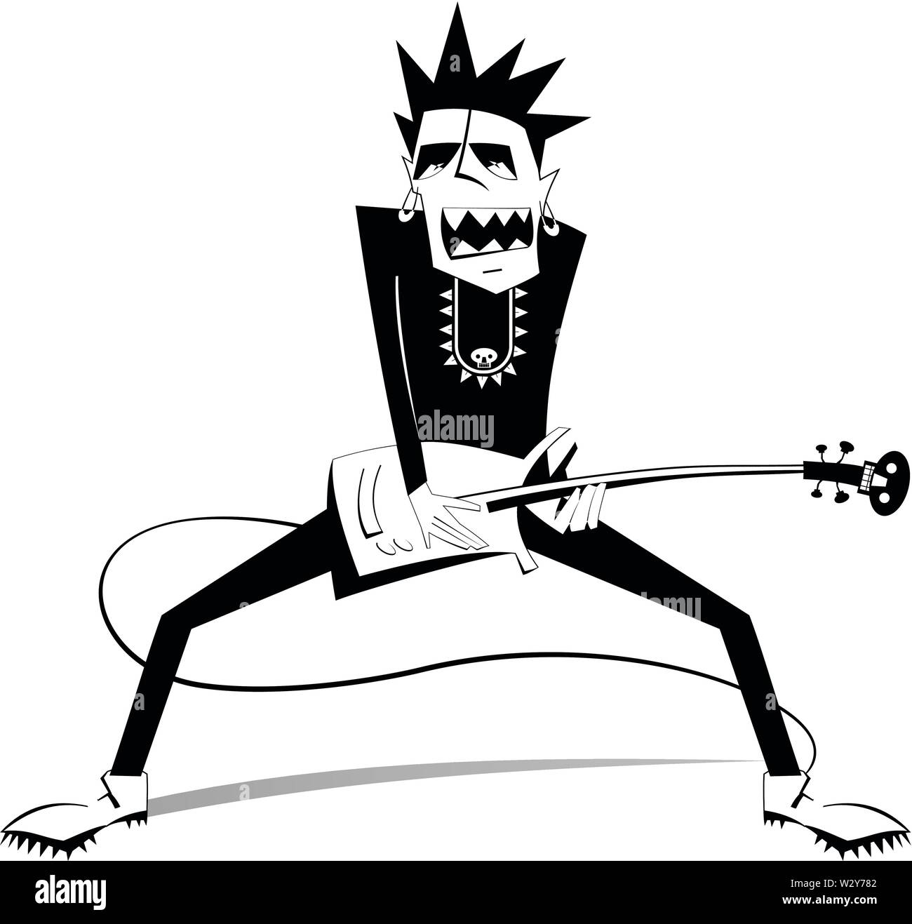 Cartoon guitar player isolated illustration. Expressive guitarist is ...