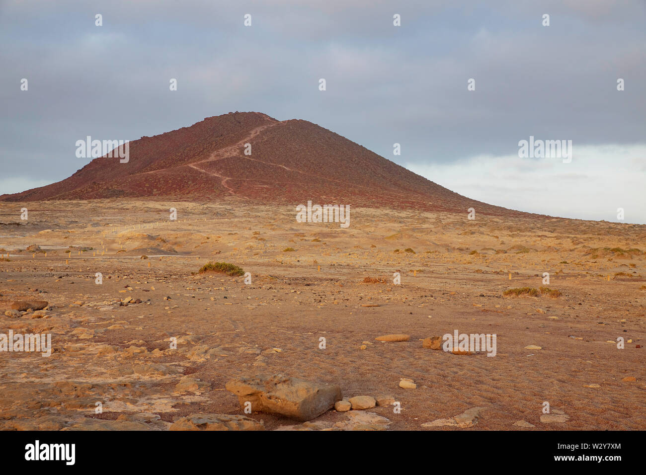 Sunrise over Montana Roja Special Natural Reserve, an unusual volcanic ...