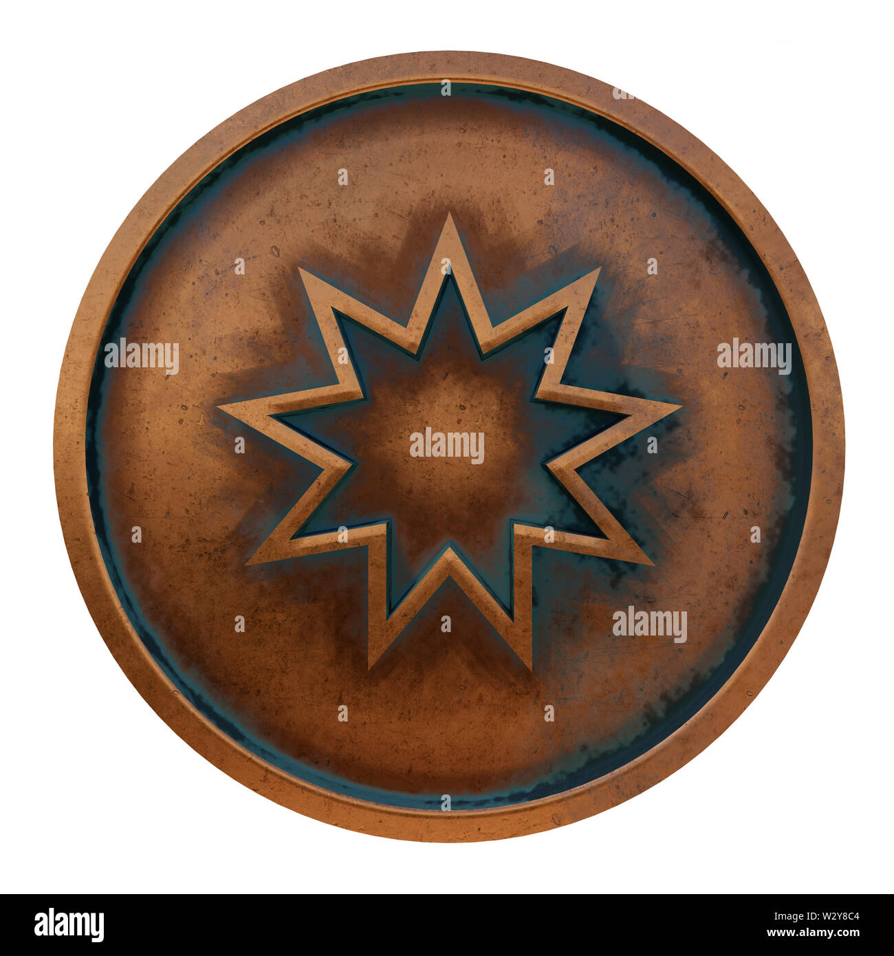 Bahai symbol on the copper metal coin 3D rendering Stock Photo - Alamy