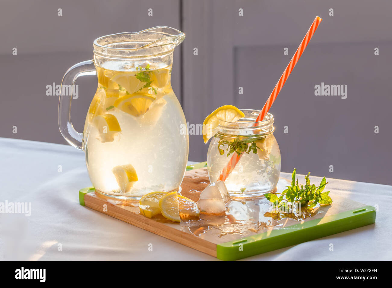Homemade fresh lemonade pitcher, preparation of lemonade Stock Photo ...