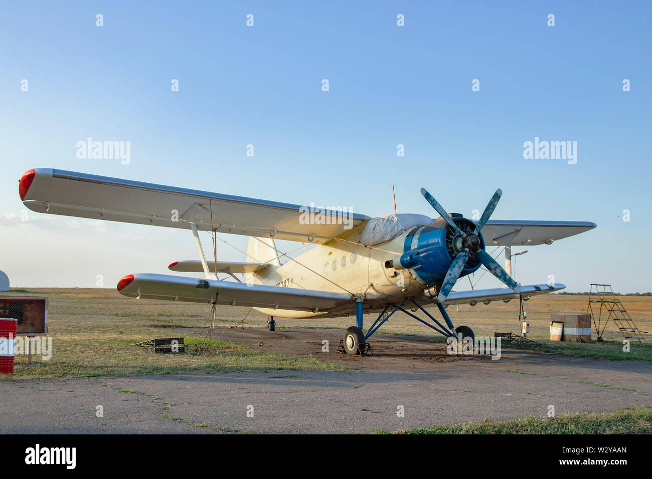 An-2, a small propeller sports aircraft at a sports airfield ...