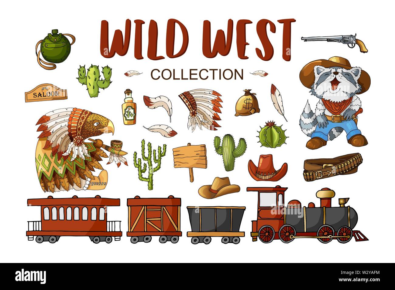 Vector Set Cowboy and Wild West Labels and Sticker Elements in Cartoon ...