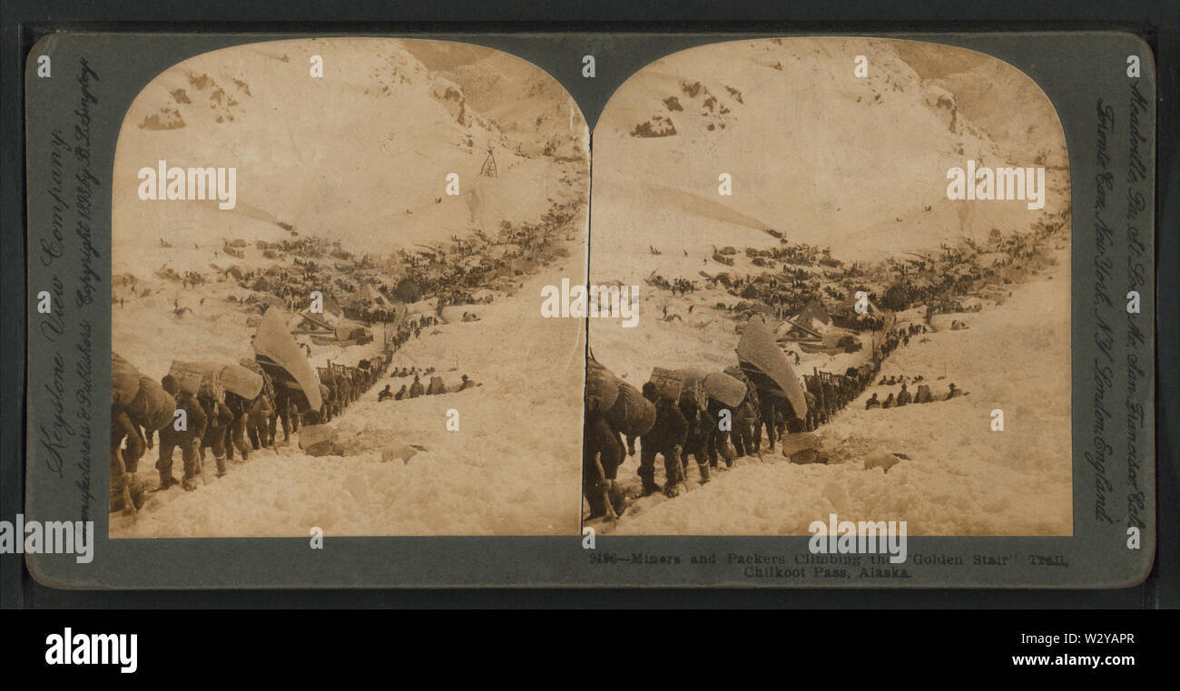 Miners and packers climbing the Golden Stair trail, Chilkoot Pass ...