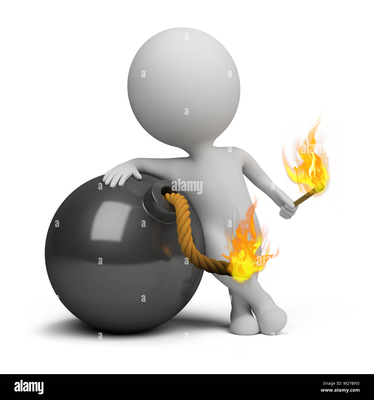 3d small person bomb igniting the wick. 3d image. Isolated white ...