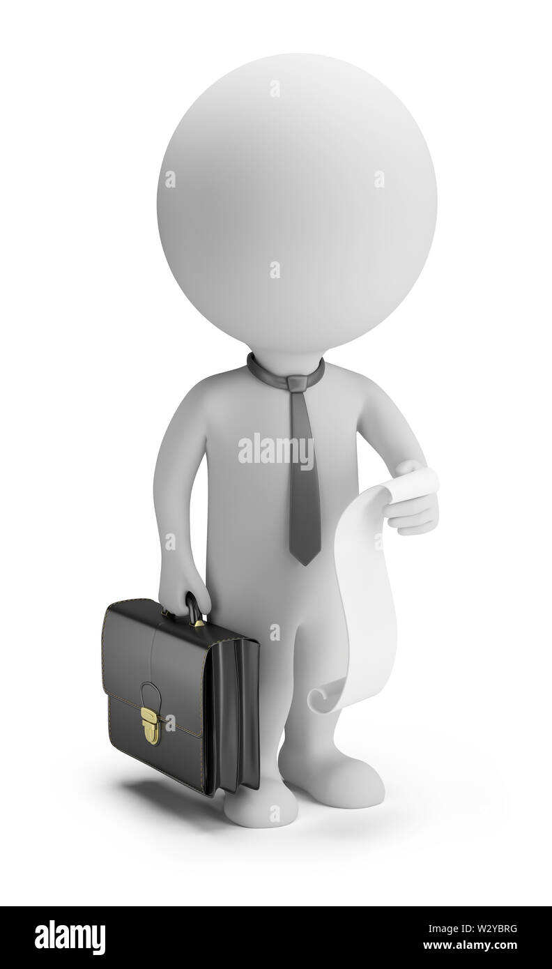3d small person - businessman with a list of cases and a briefcase. 3d ...