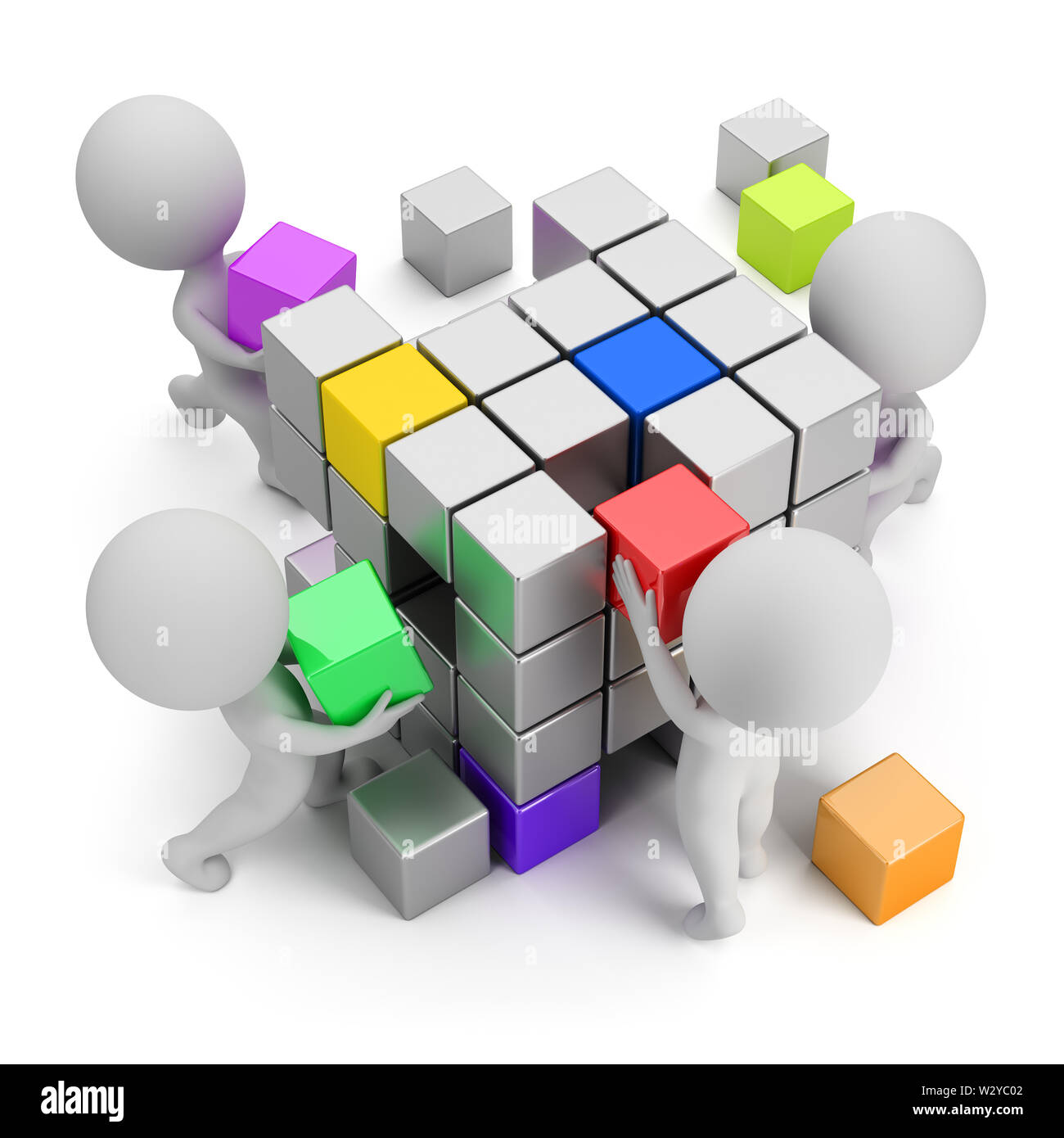 3d small people - concept of creating. 3d image. White background Stock ...