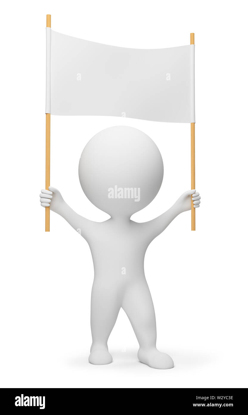 3d small people - demonstrator with a header in hands. 3d image ...