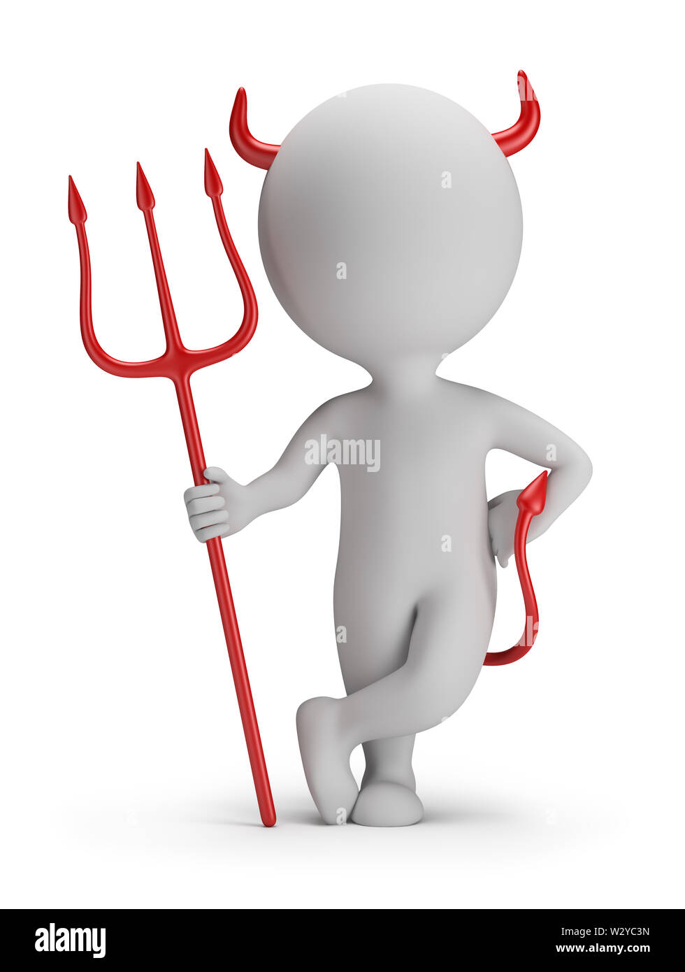 3d small person - devil with a trident. 3d image. White background ...