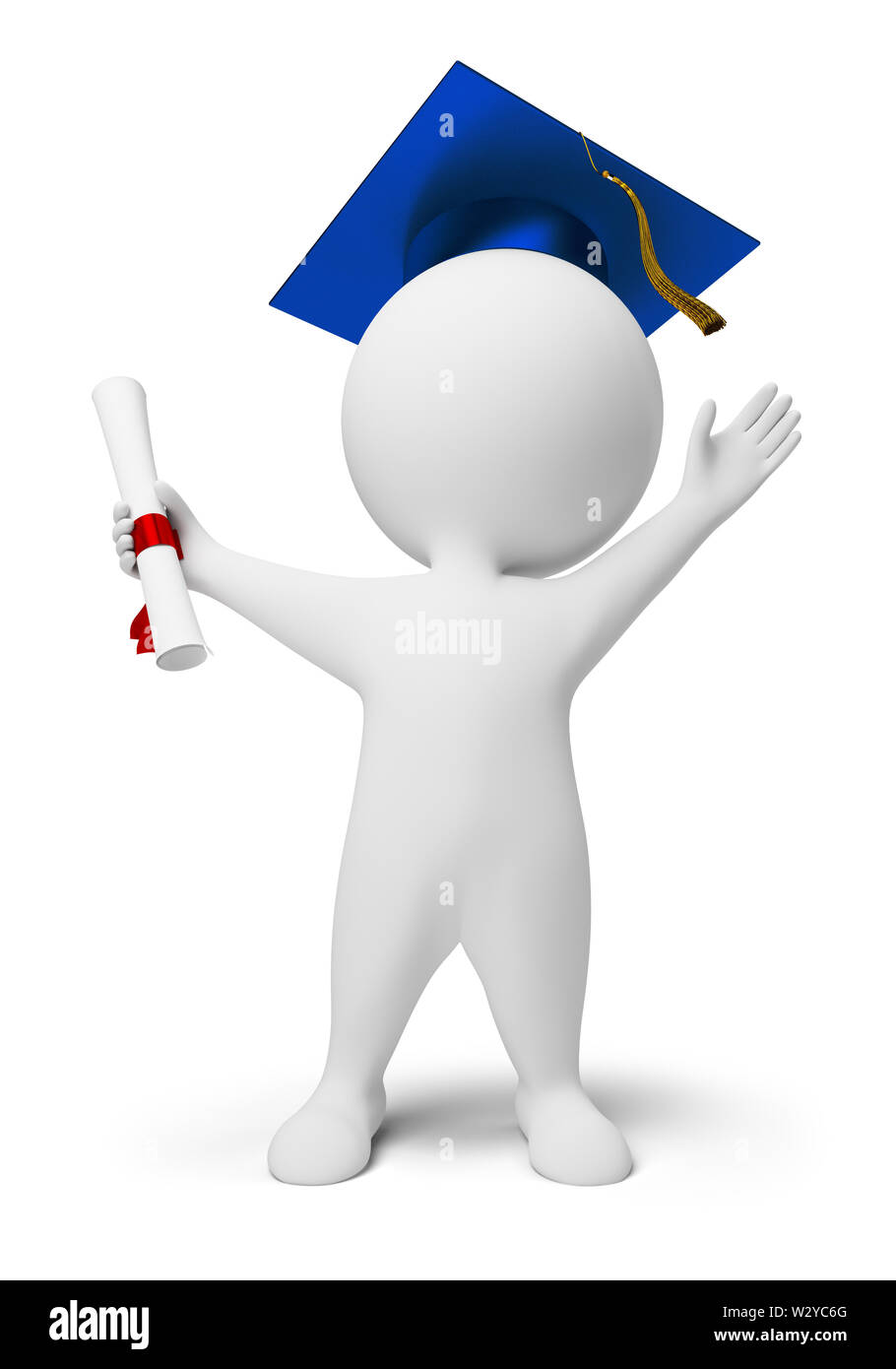 3d small people the received diploma. 3d image. Isolated white ...