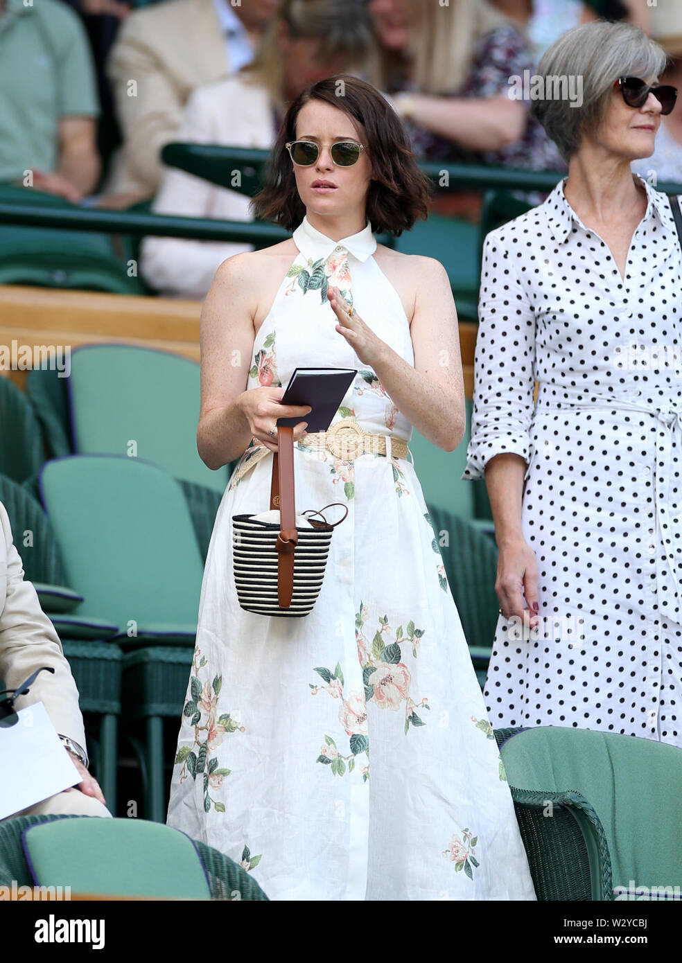 Claire Foy in the royal box on day ten of the Wimbledon Championships ...