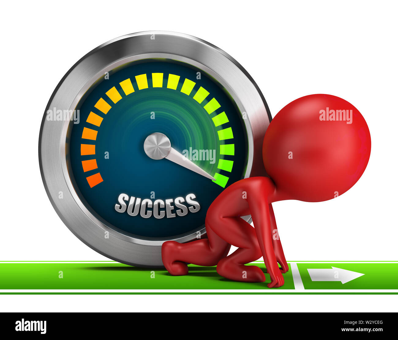 3d small people at the start of next to success meter. 3d image. White ...