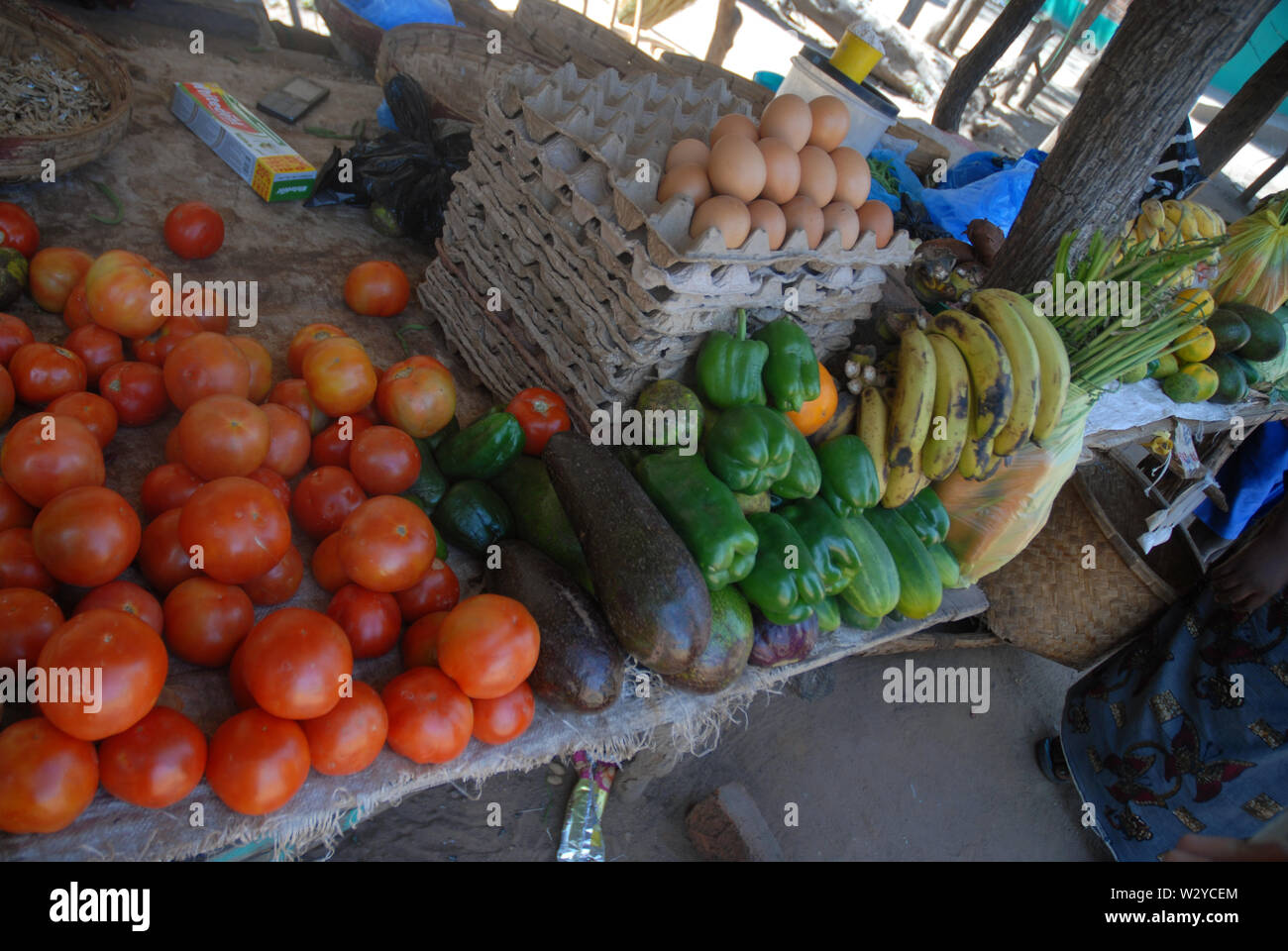 Lady selling vegetables at a market in Mfuwe, South Luangwa National ...
