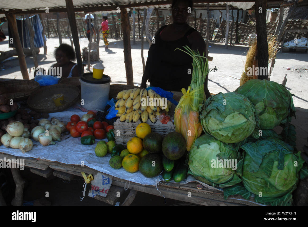 Lady selling vegetables at a market in Mfuwe, South Luangwa National ...