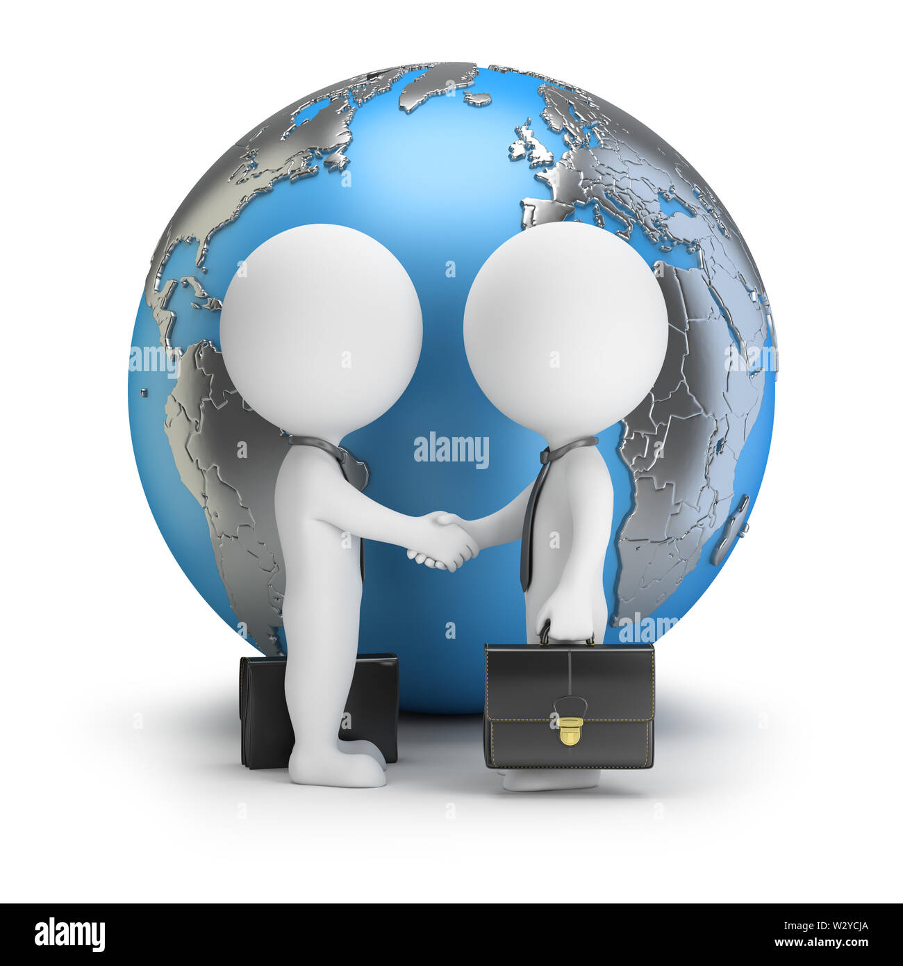 3d small people - two businessmen shake hands with each other against ...