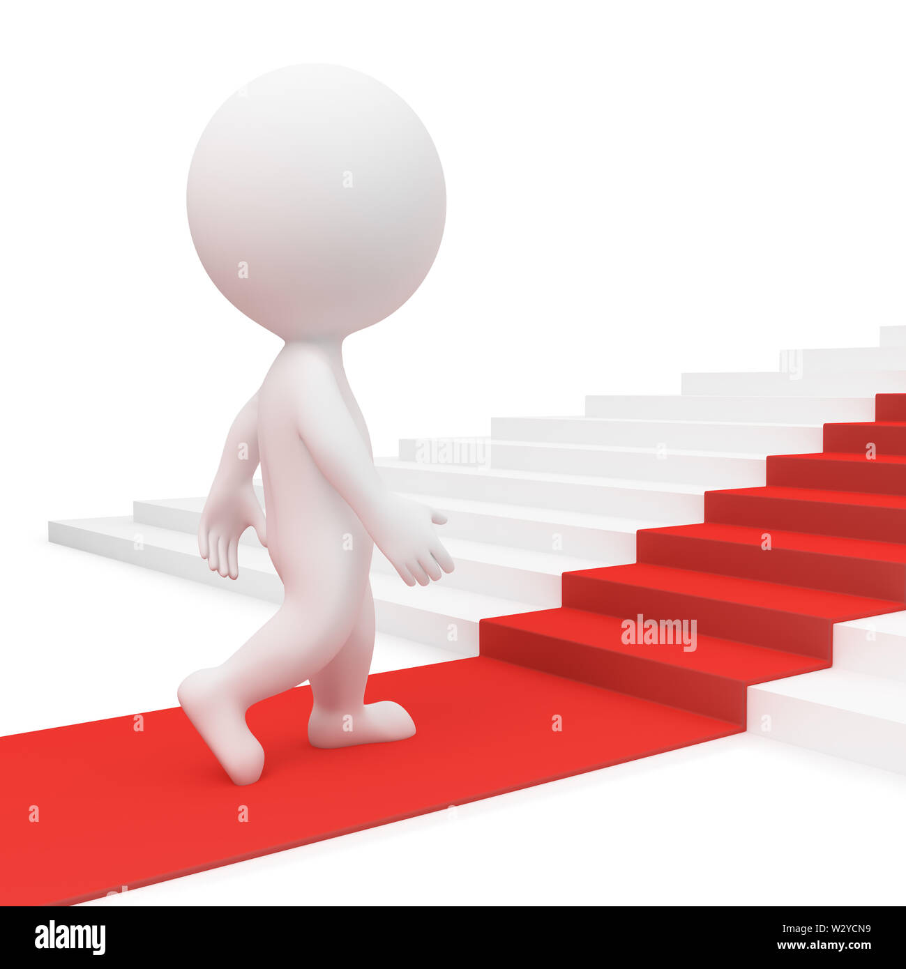 3d small people going on a red path upwards on steps. 3d image ...