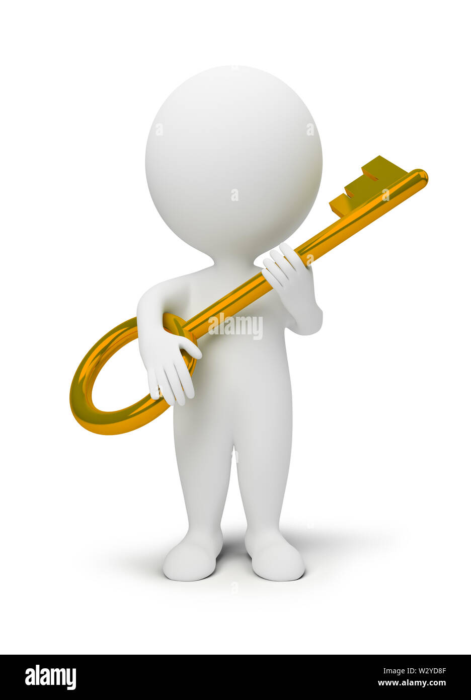3d small people with a gold key. 3d image. Isolated white background ...