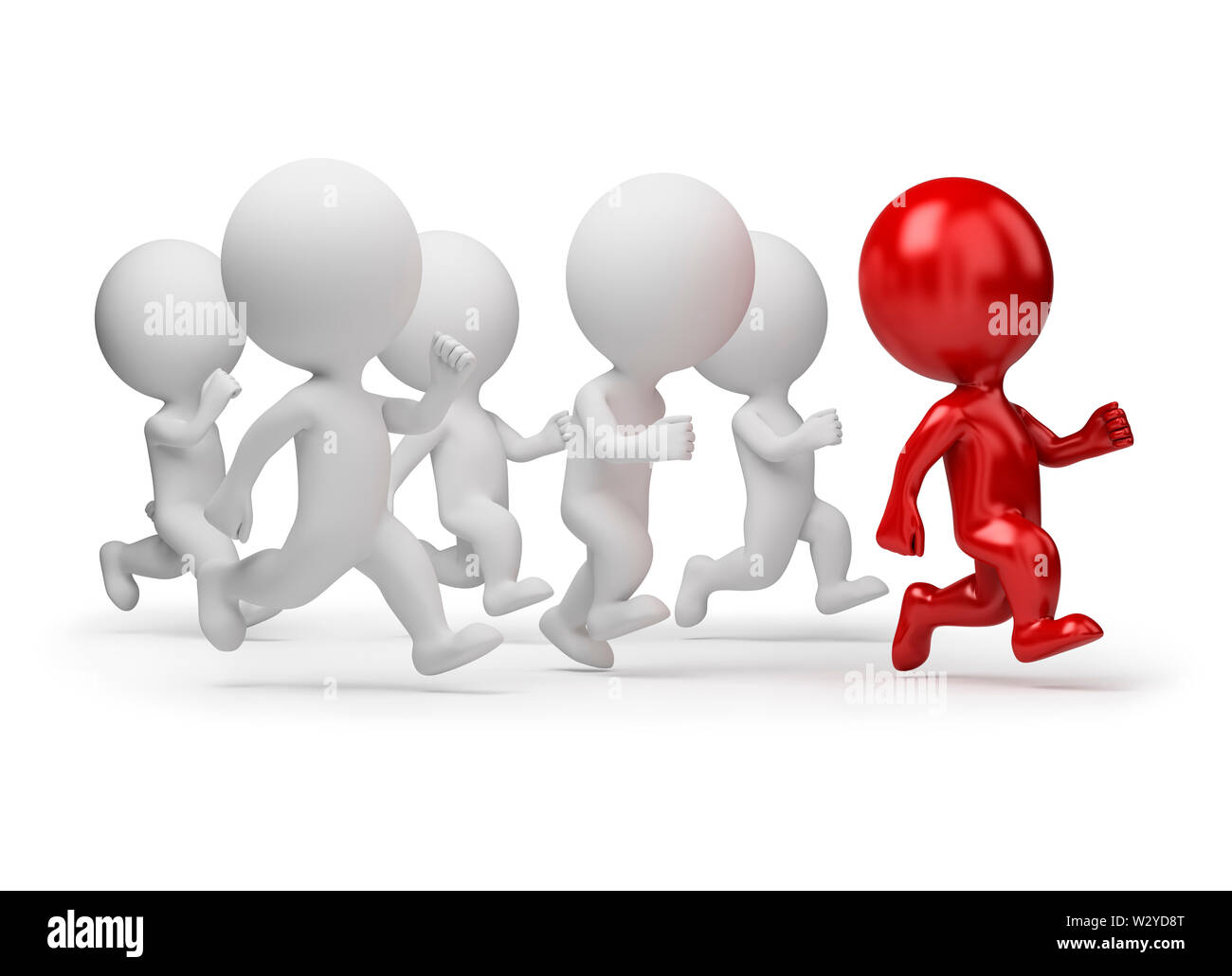 3d small people running for the leader. 3d image. Isolated white ...
