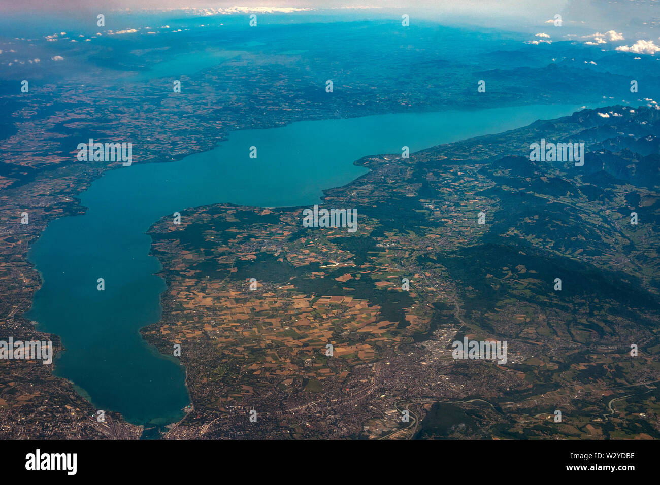 Leman lake aerial view panorama landscape from airplane Stock Photo - Alamy